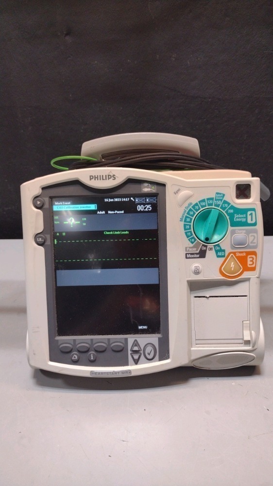 PHILIPS HEARTSTART MRX DEFIB WITH PACING, 3 LEAD ECG, CO2, NIBP, BATTERIES