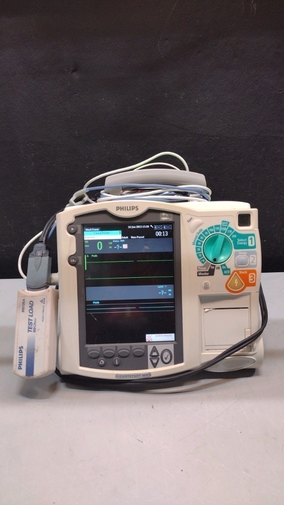 PHILIPS HEARTSTART MRX DEFIB WITH PACING, 3 LEAD ECG, CO2, NIBP, BATTERIES