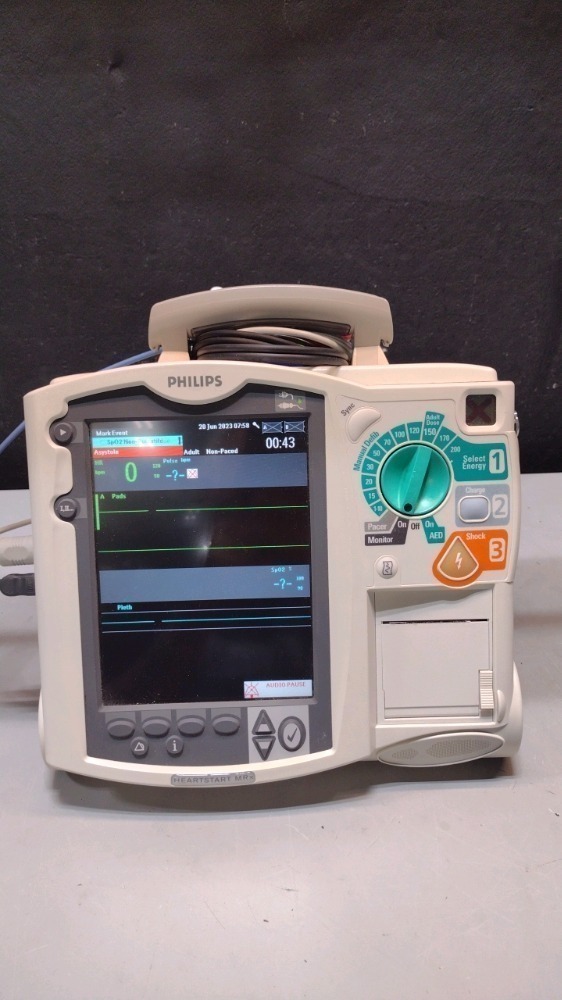 PHILIPS HEARTSTART MRX DEFIB WITH PACING, 3 LEAD ECG, CO2, NIBP, BATTERIES