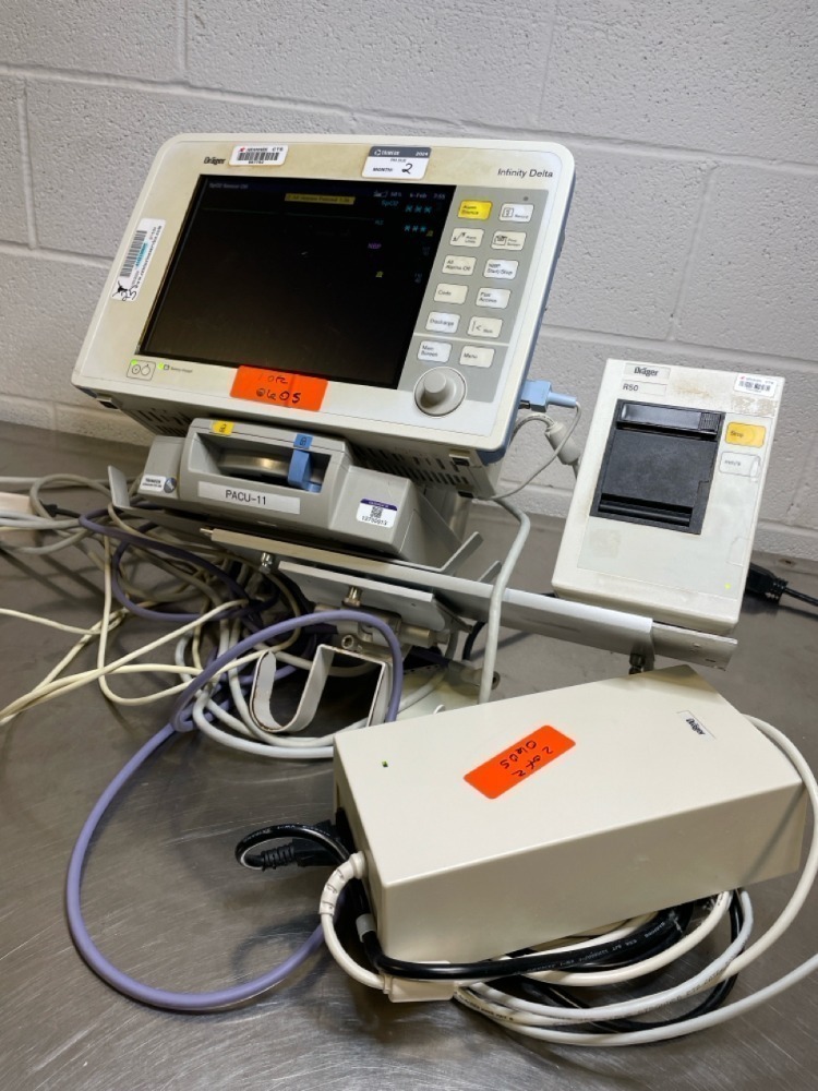DRAGER INFINITY DELTA PATIENT MONITOR W/ PRINTER, POWER SUPPLY AND WALL ...