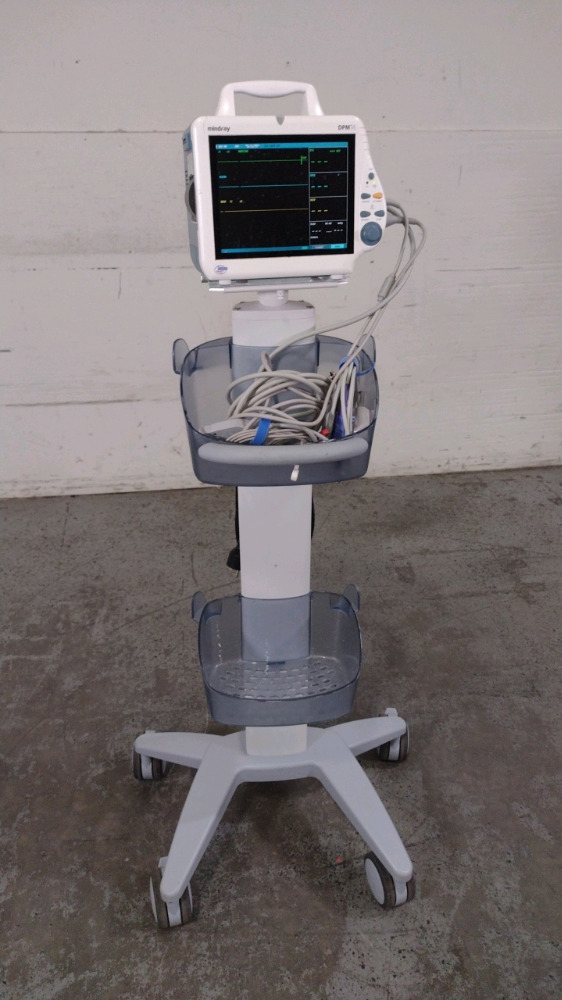 MINDRAY DPM 4 PATIENT MONITOR WITH CABLES (ECG, SPO2, BP) ON ROLLING STAND