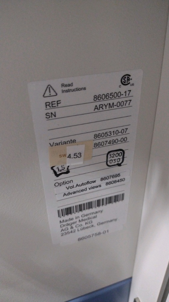 DRAGER APOLLO ANESTHESIA MACHINE (SW 4.53.05)(PRESSURE SUPPORT ...