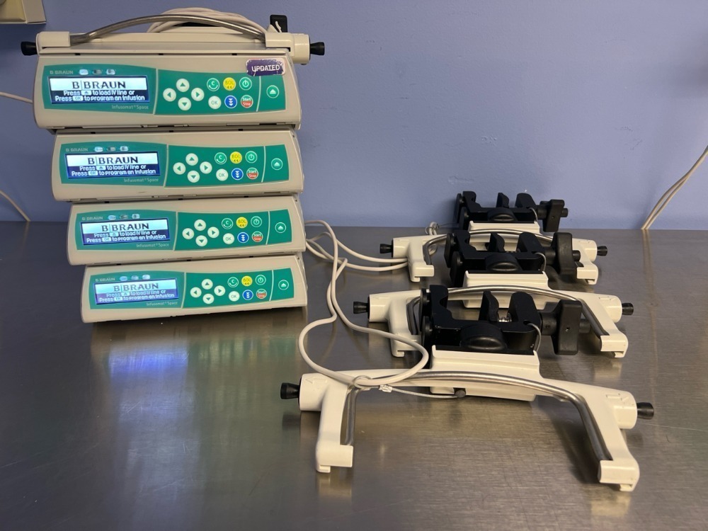 B BRAUN INFUSOMAT SPACE INFUSION PUMPS WITH POWER SUPPLYS, POLE CLAMPS ...