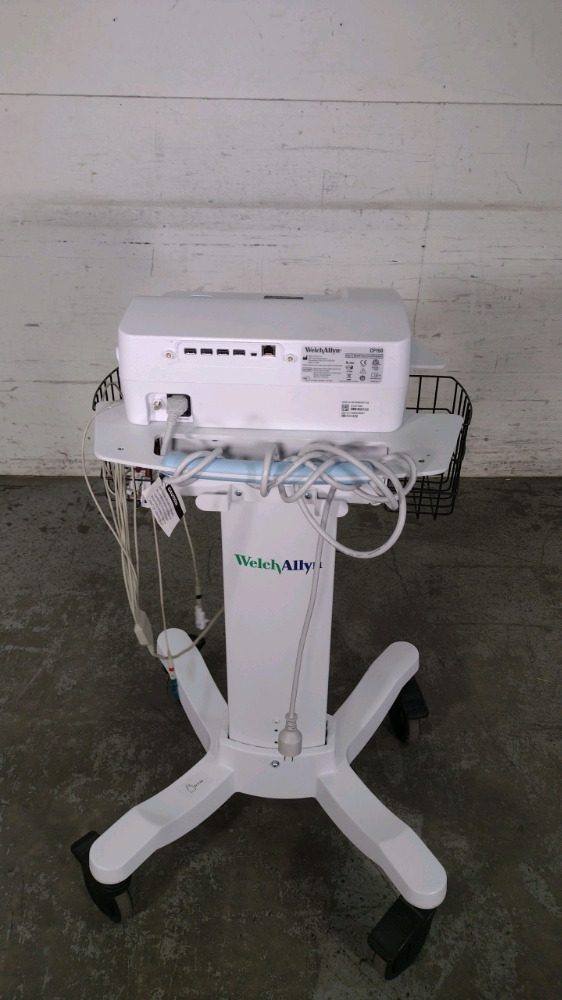 WELCH ALLYN CP150 ECG/EKG MACHINE WITH PATIENT CABLES ON ROLLING CART