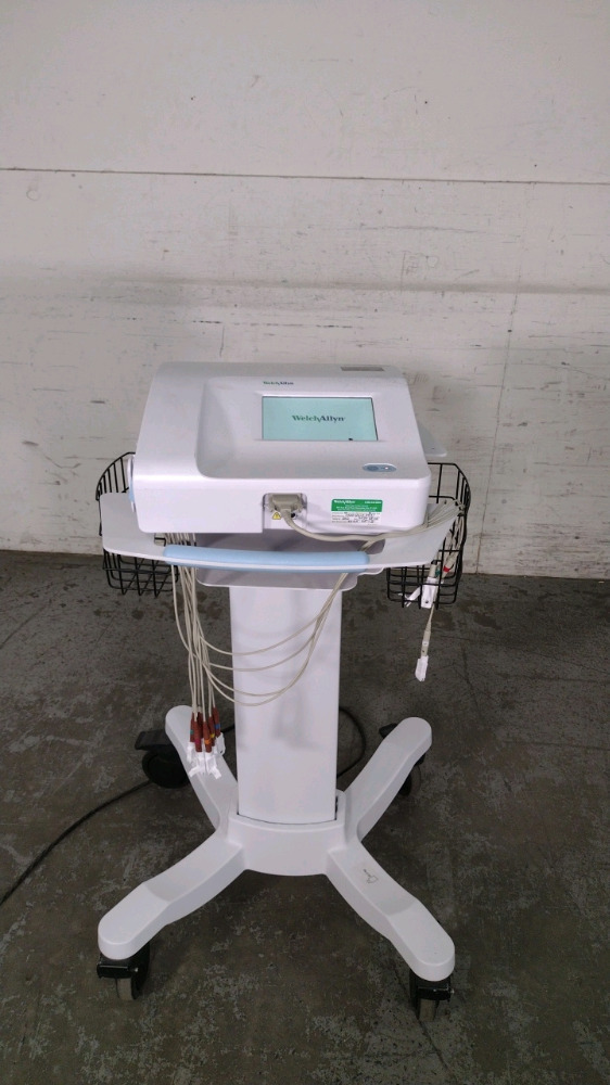 WELCH ALLYN CP150 ECG/EKG MACHINE WITH PATIENT CABLES ON ROLLING CART
