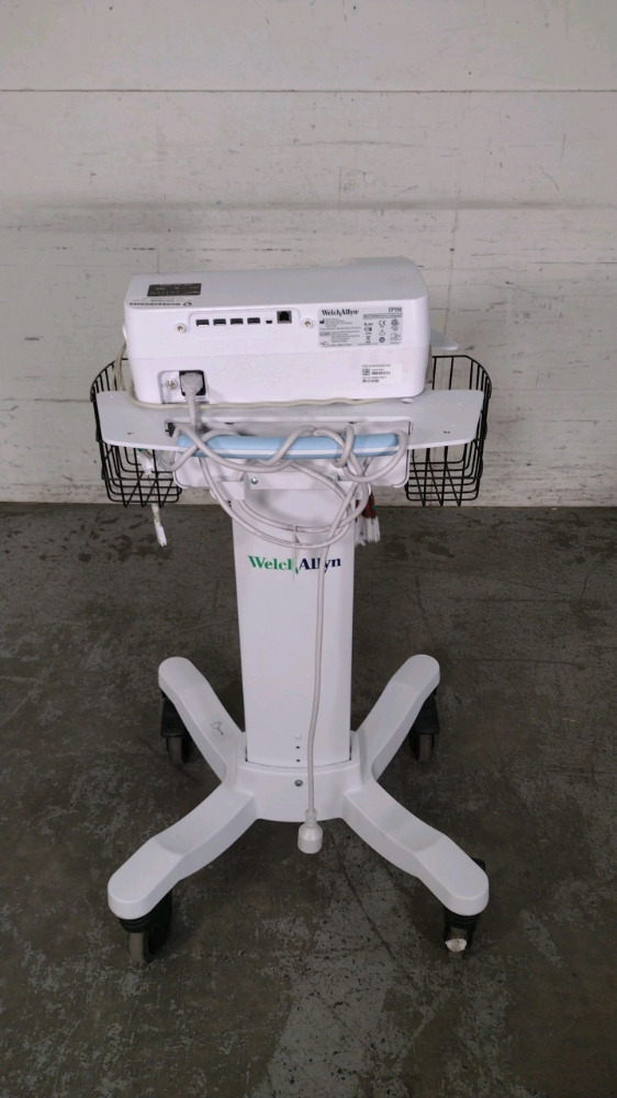 WELCH ALLYN CP150 ECG/EKG MACHINE WITH PATIENT CABLES ON ROLLING CART
