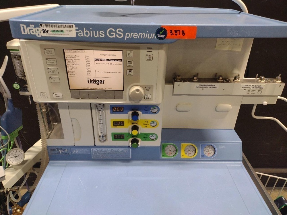 DRAGER FABIUS GS PREMIUM ANESTHESIA MACHINE WITH (3.37B SOFTWARE VERSION, VOLUME CONTROL ...