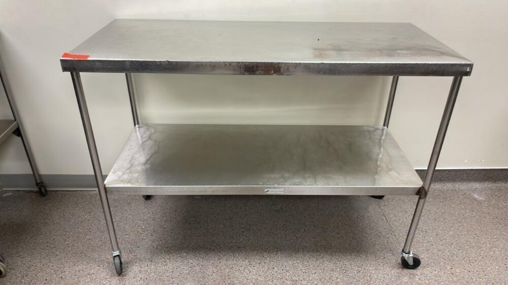 STAINLESS STEEL ROLLING BACK TABLE WITH SHELF